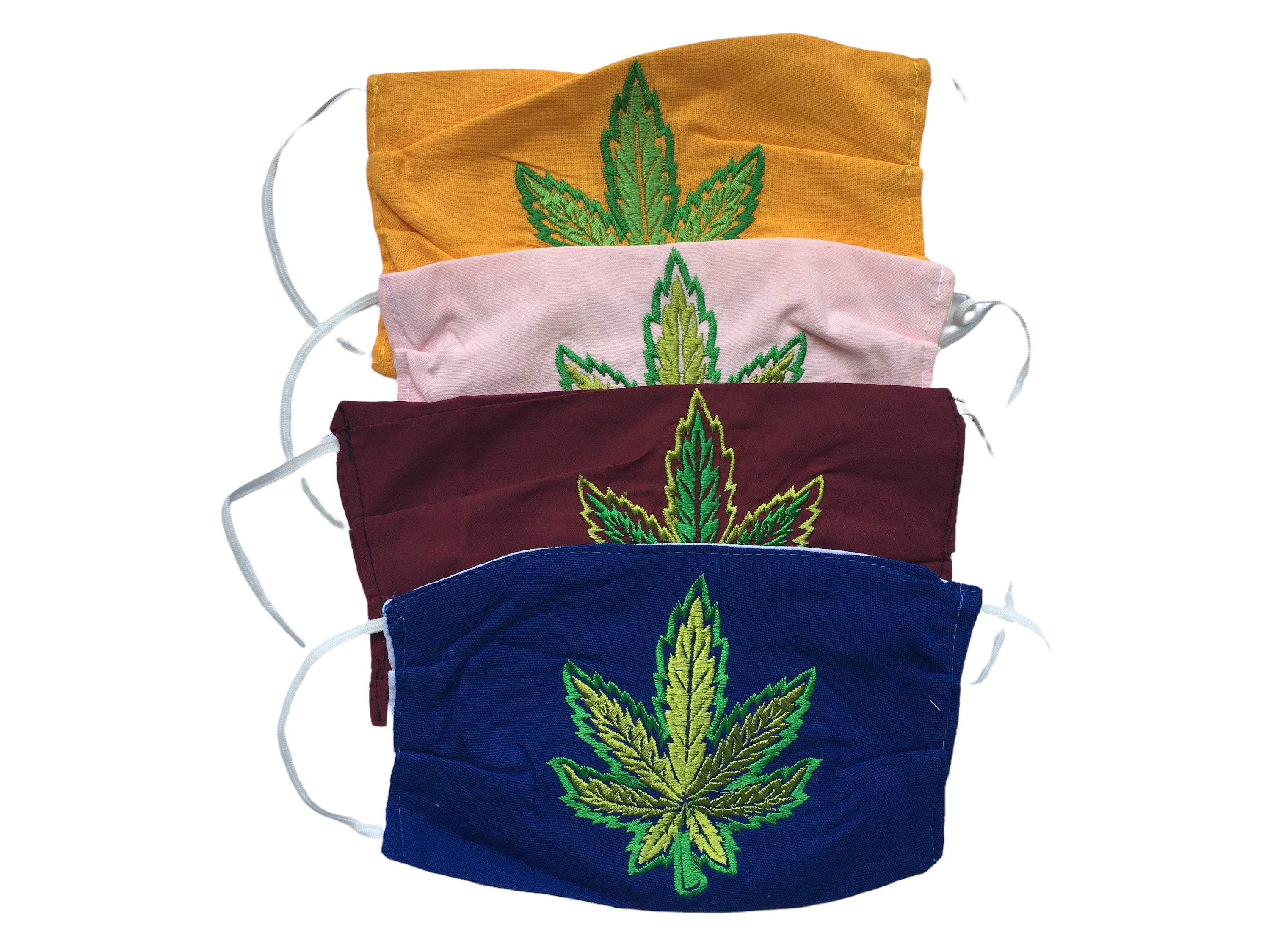 4 Pack of Handmade Mexican Embroidered Fabric Face Masks - Weed Leaf F ...